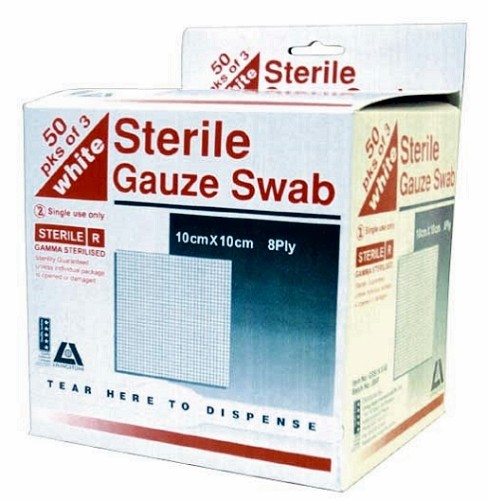 Gauze swab, 10 cm x 10 cm, sterile, 50 per box (3 pkt) – Adelab Scientific